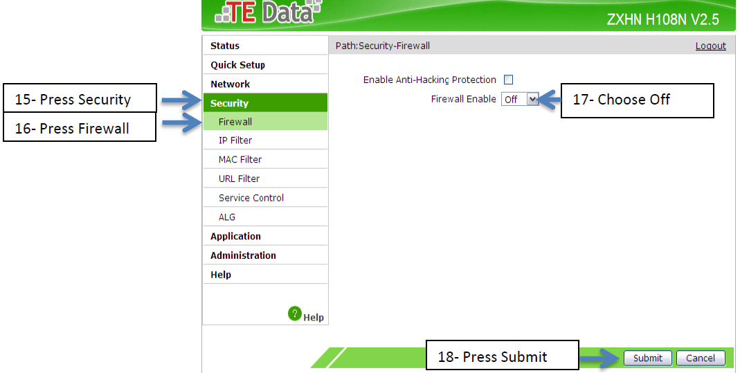 شرح اعدادات راوتر ZTE ZXHN H108N لشركة WE و TEDATA - تذكرة نت