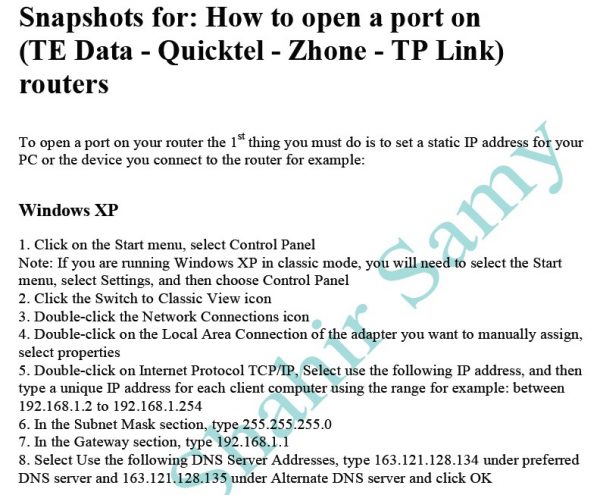How to open a port on (TE Data - Quicktel - Zhone - TP Link) ADSL ...