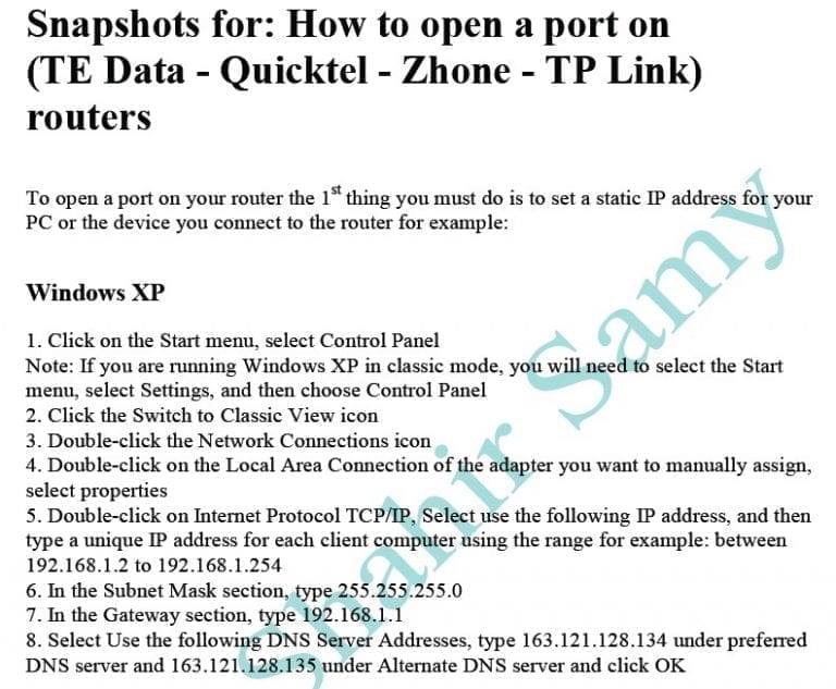How to open a port on (TE Data - Quicktel - Zhone - TP Link) ADSL ...