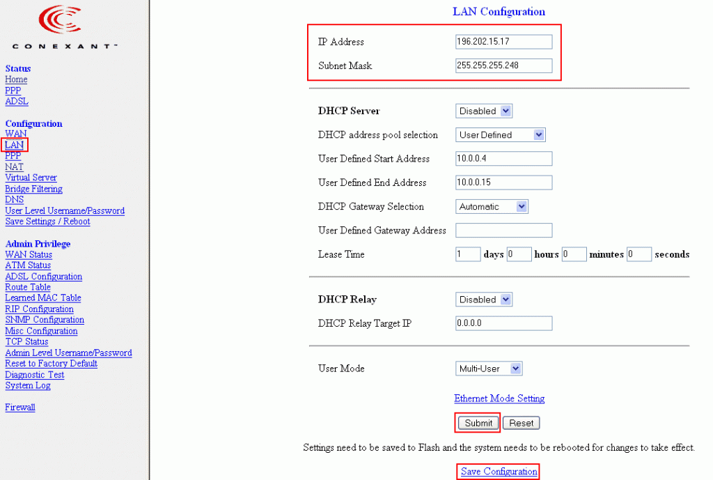 Konfiguration des Conexent-Routers
