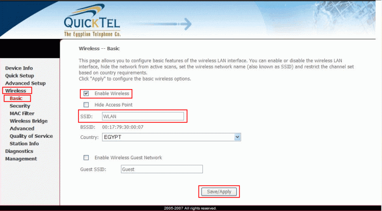 QuickTel Router Configuration - تذكرة نت