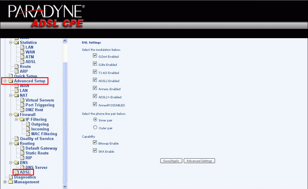 Paradyne Router Configuration - تذكرة نت