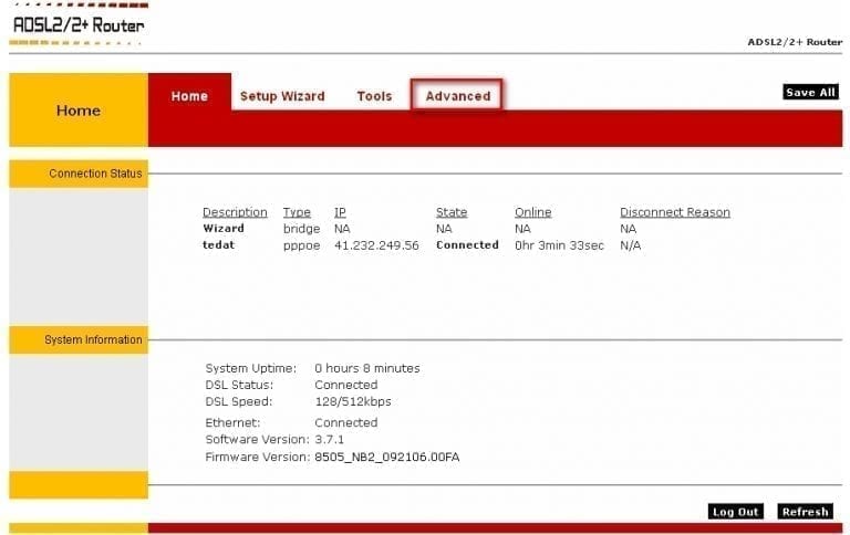 شرح ضبط اعدادات راوتر we اصدار DG8045 كاملا بالصور- تذكرة نت