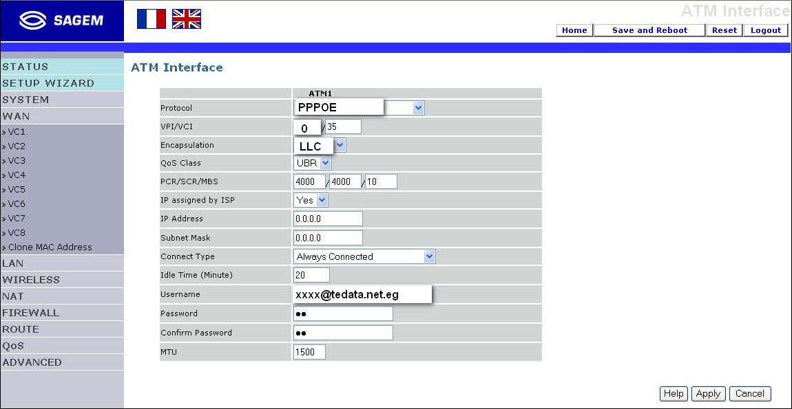 SAGEM Router Configuration - تذكرة نت