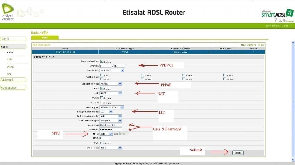 Etisalat Router Configuration