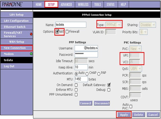 Paradyne Router Configuration - تذكرة نت