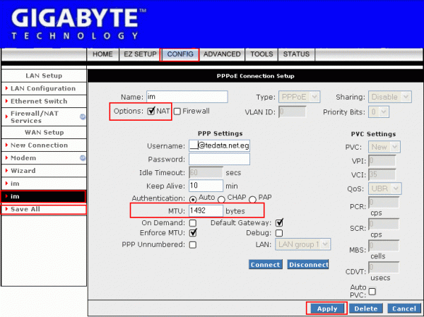 GigaByte Router Configuration