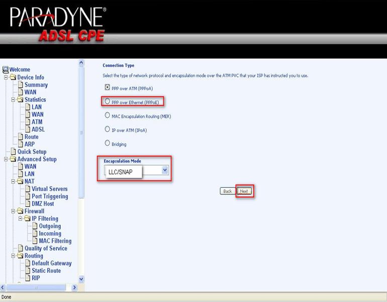 Paradyne Router Configuration - تذكرة نت