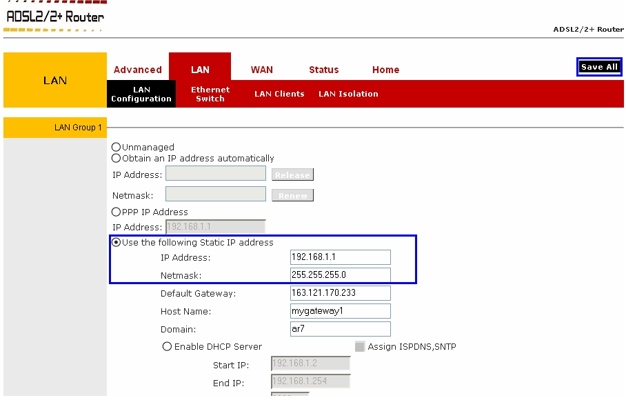C-Net Router Configuration (interface 1)
