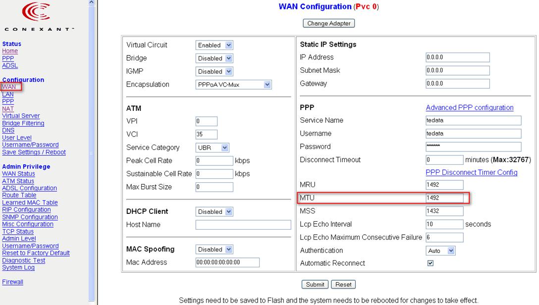Conexent Router Configuration (interface 1)
