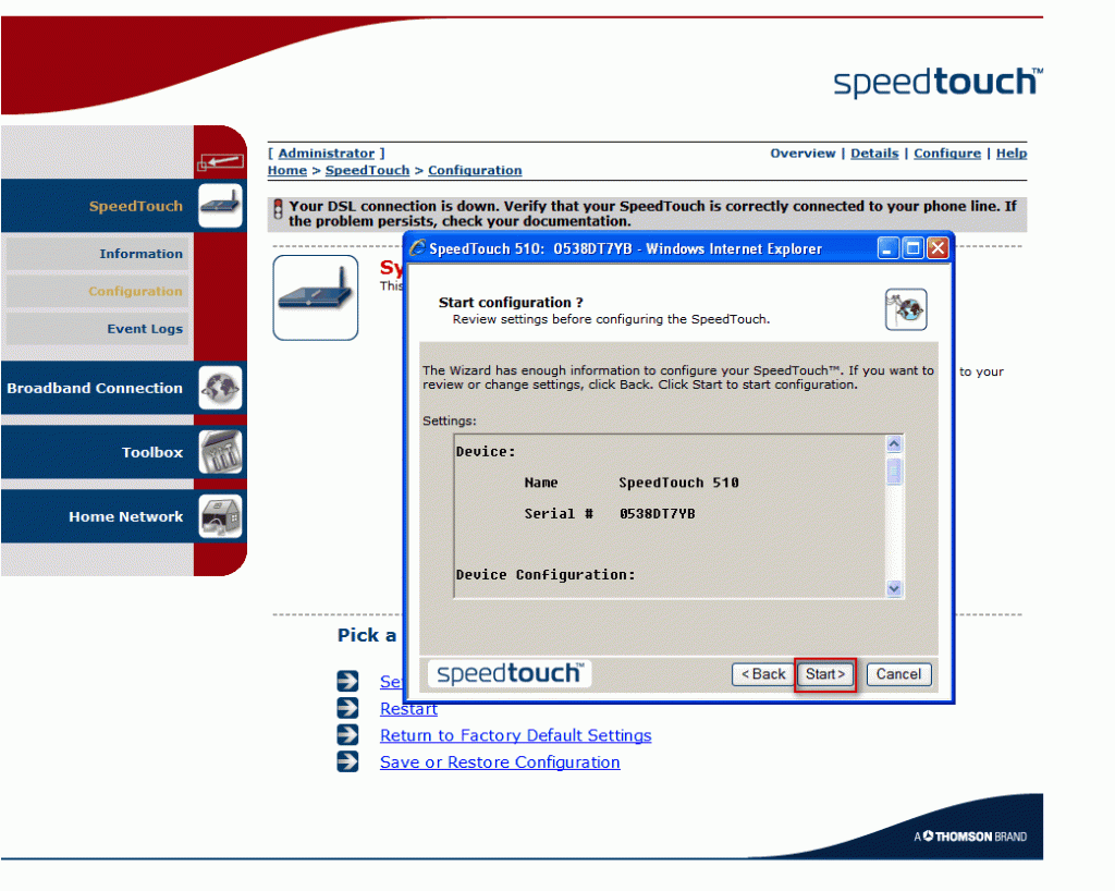 Speedtouch 5 Led Thomson Router Configuration - تذكرة نت