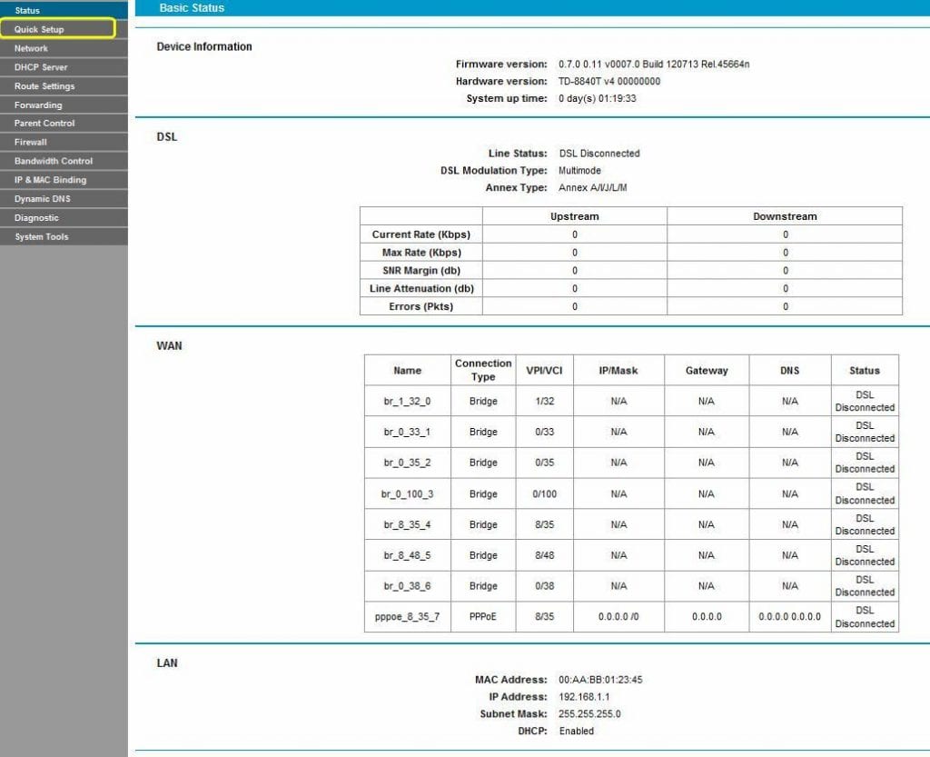 شرح ضبط اعدادات راوتر we اصدار DG8045 كاملا بالصور- تذكرة نت